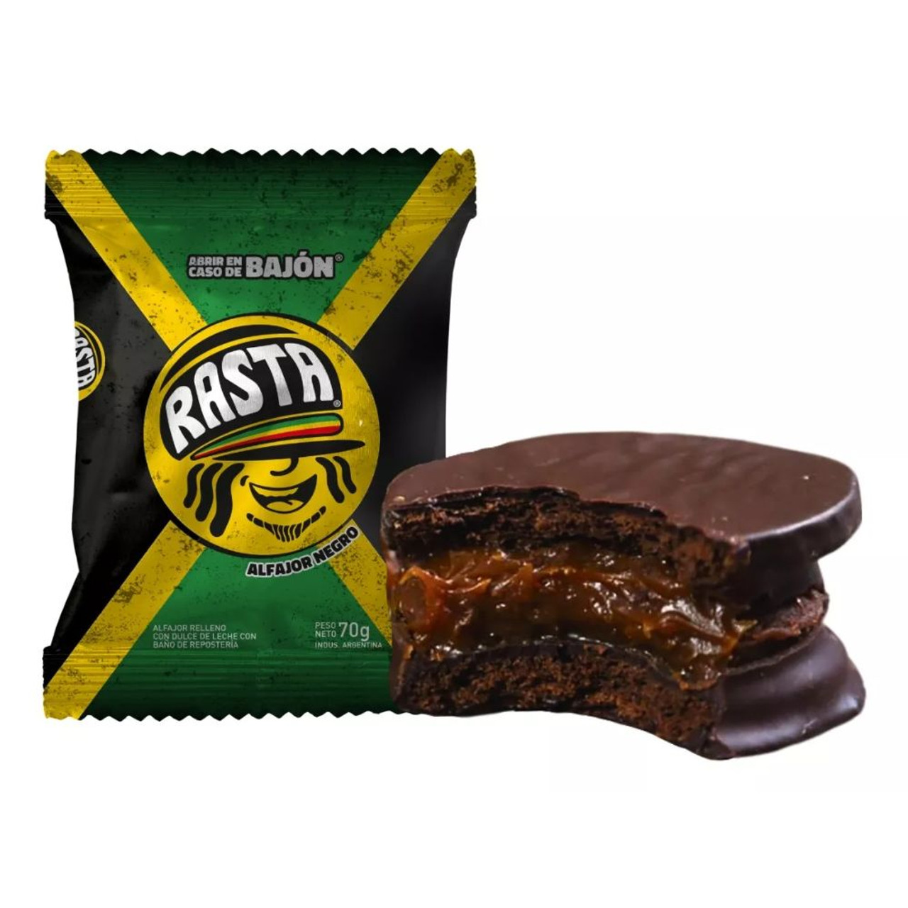 Alfajor Rasta Black Chocolate with Creamy Dulce de Leche, 70 g / 2.46 oz