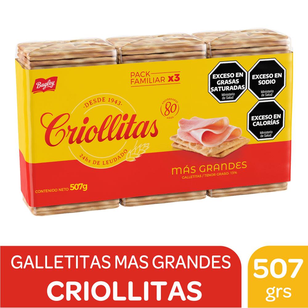 Criollitas Galletitas de Agua Más Grandes Pack Familiar, 507 g (3 Paquetes)