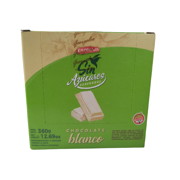 Georgalos sin Azúcares Agregados Chocolate Blanco, 30 g (12 Barritas)