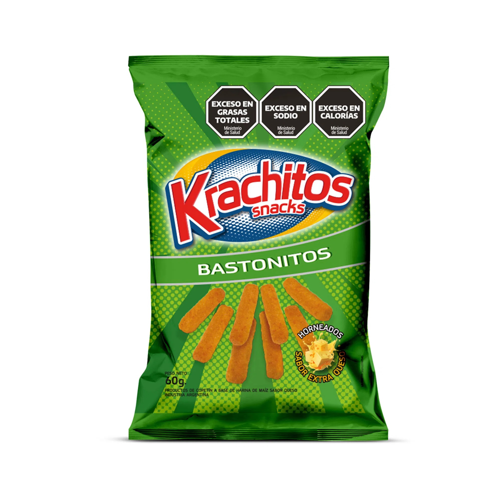 Krachitos Snacks Bastonitos Extra Queso, 60 g