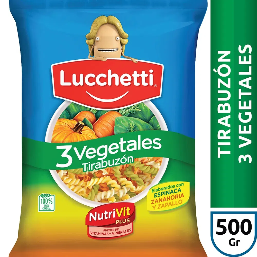 Lucchetti Fideos Tirabuzón 3 Vegetales con NutriVit Plus, 500 g