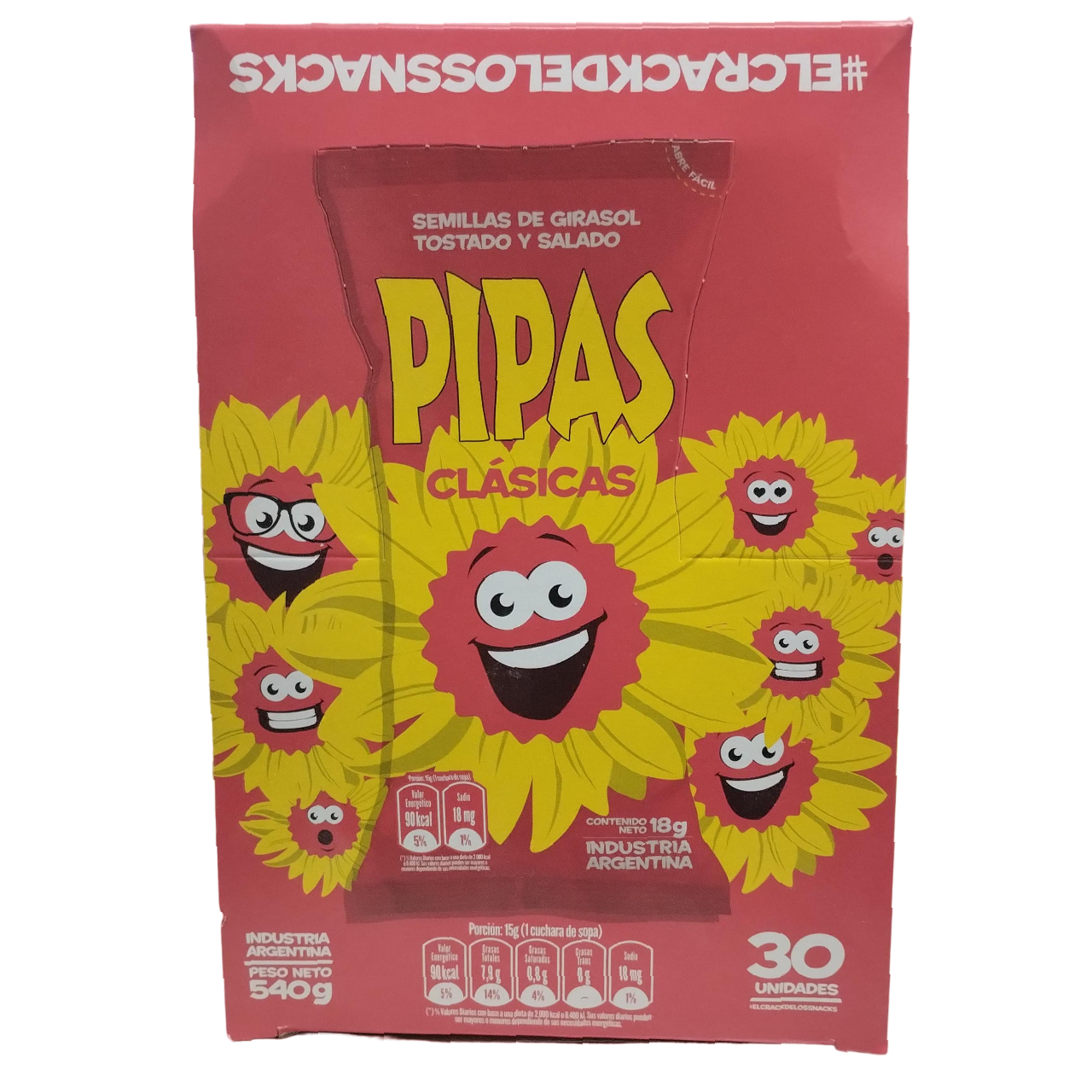 Pipas Semillas de Girasol Tostadas Clásicas, 18 g (30 Paquetes)