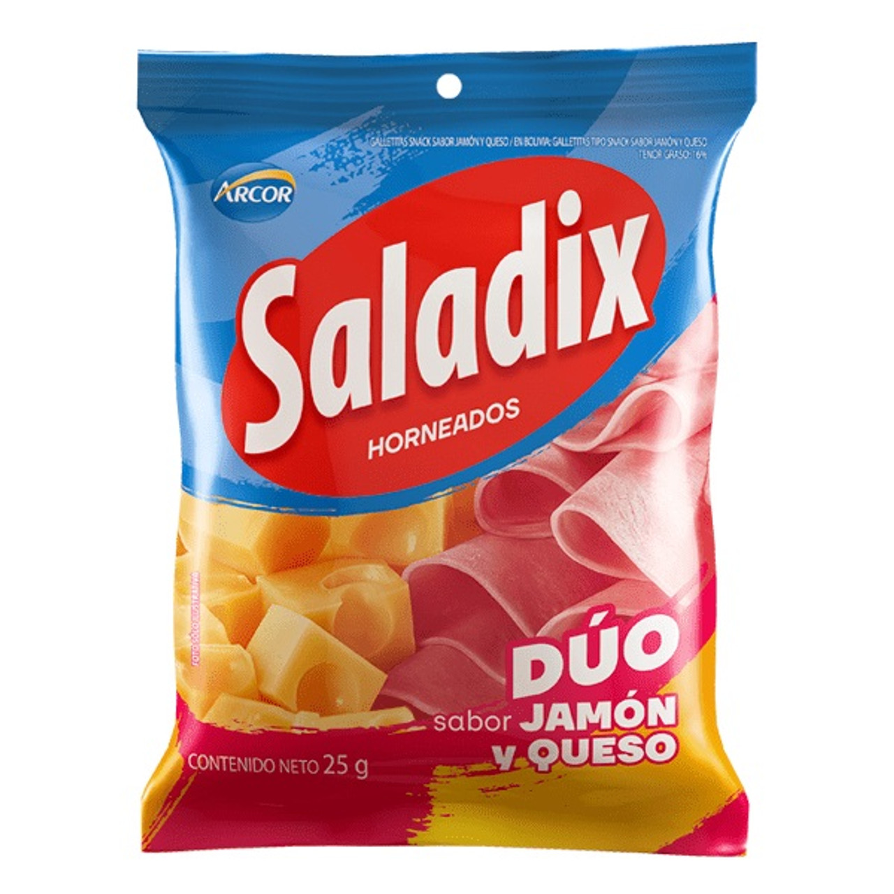Saladix Horneados Snack Dúo Sabor Jamón y Queso, 25 g