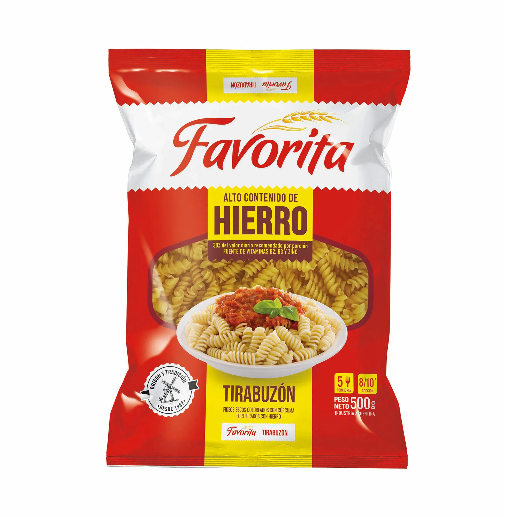 Favorita Fideos Tirabuzón Fortificados con Hierro, 500 g