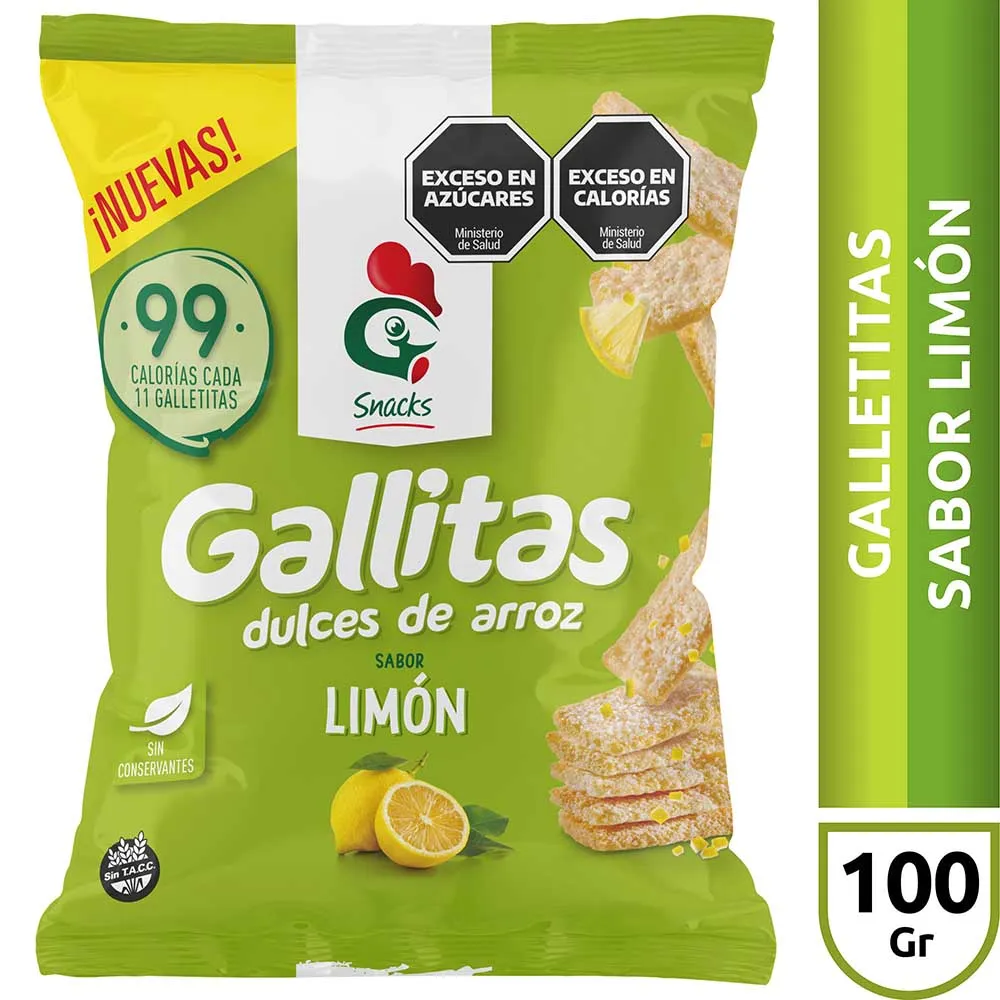 Gallo Gallitas Galletitas Dulces de Arroz Sabor Limón, 100 g