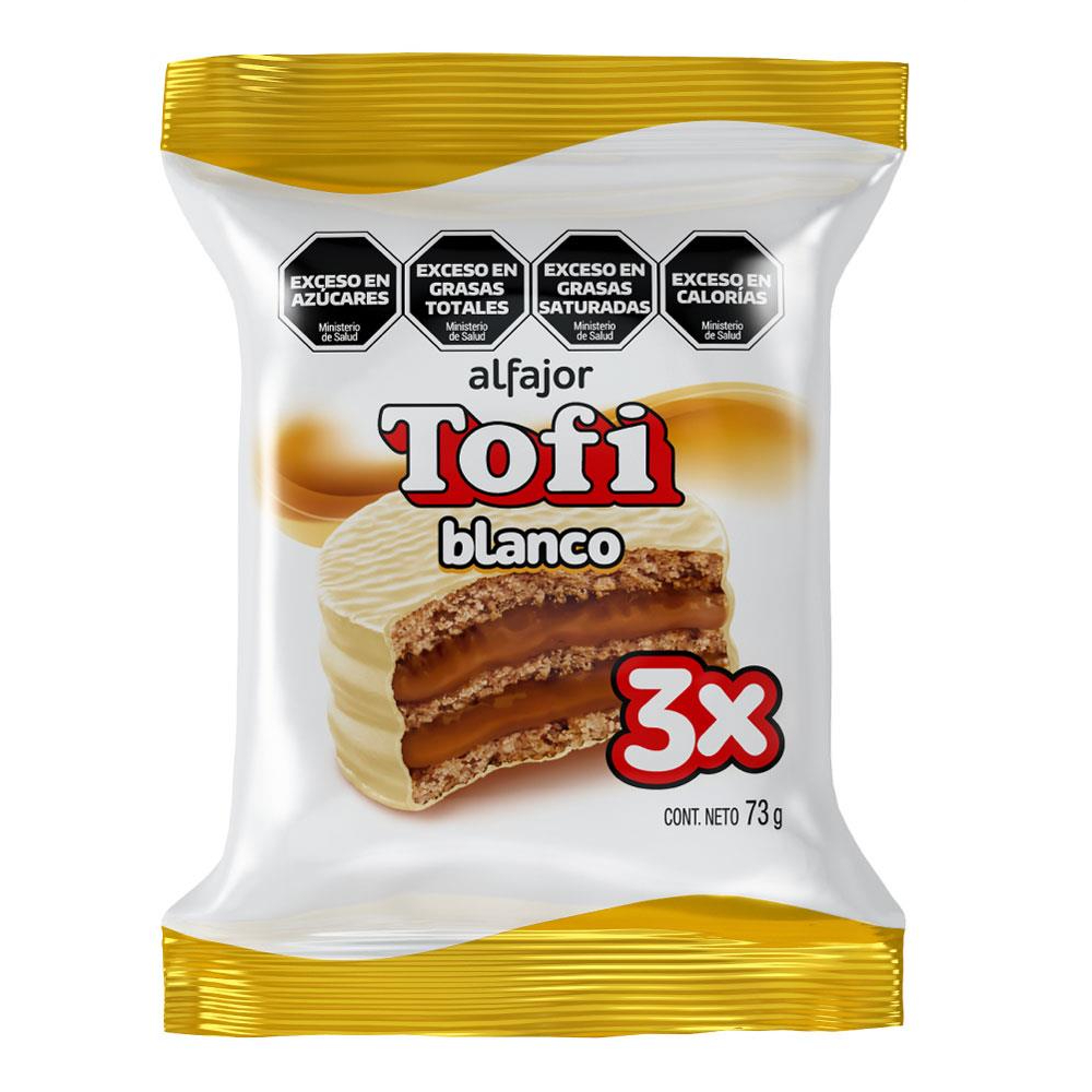 Tofi Alfajor Triple de Dulce de Leche Cubierto con Chocolate Blanco, 73 g