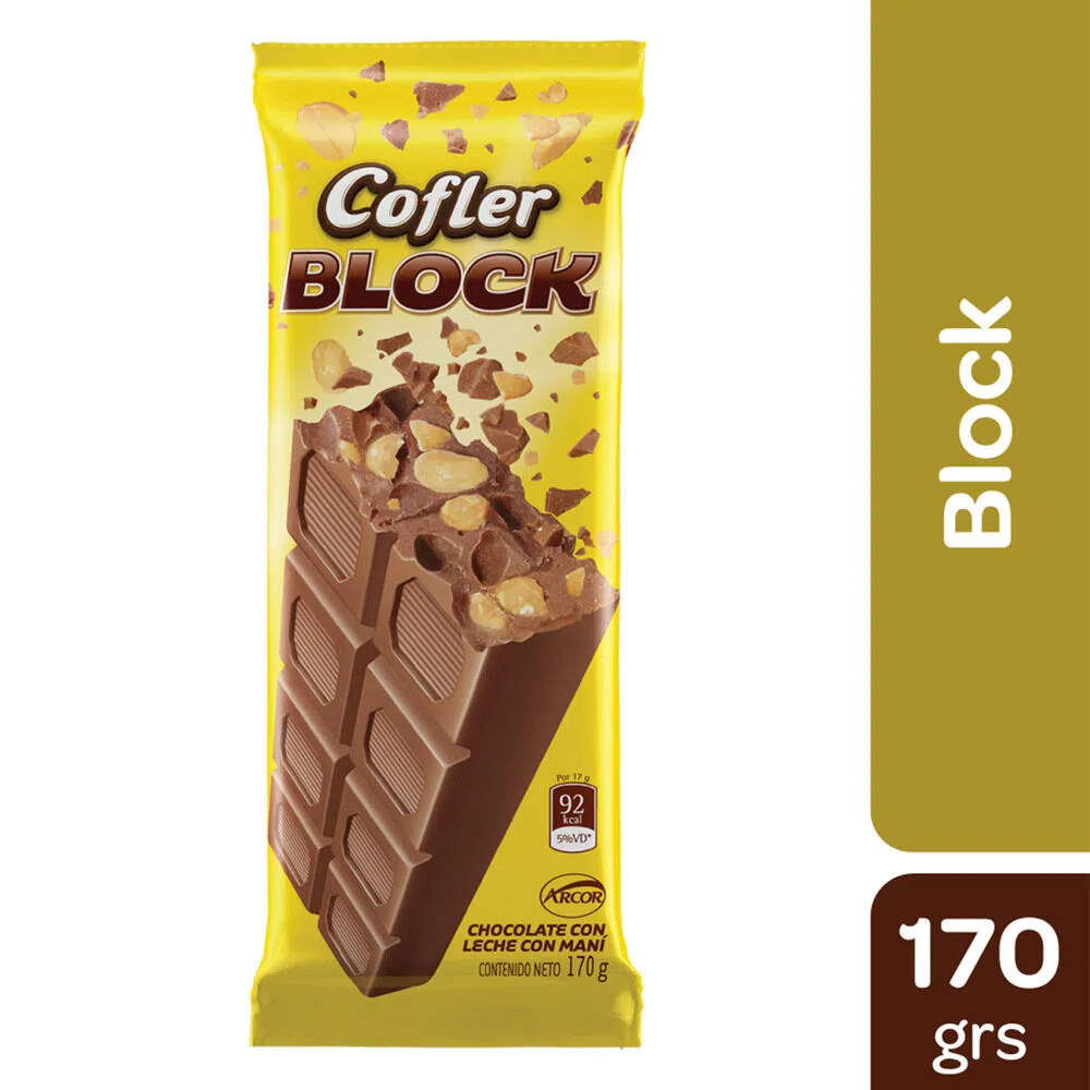 Cofler Block Tableta de Chocolate con Leche y Maní, 170 g