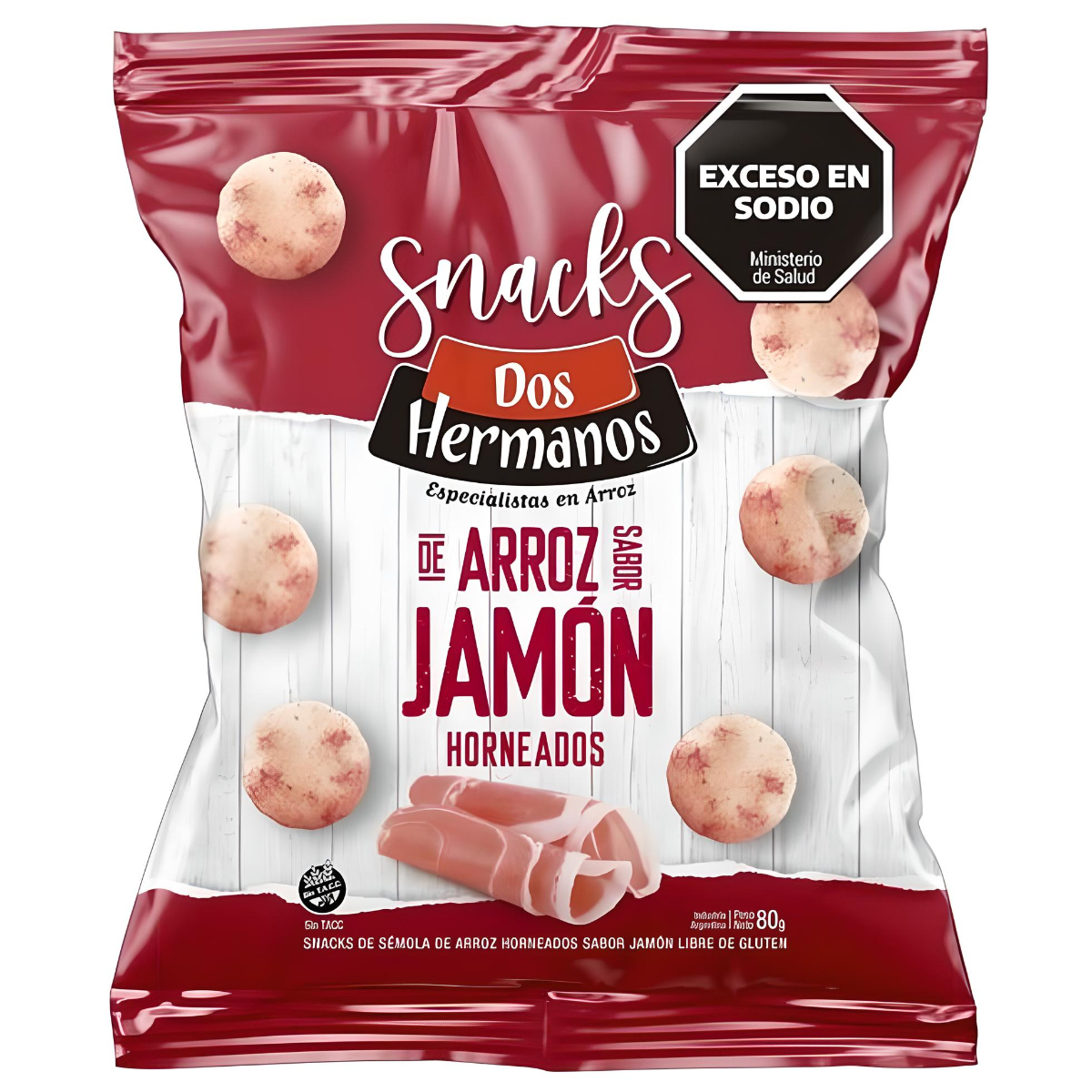 Dos Hermanos Snacks de Arroz Sabor Jamón, 80 g