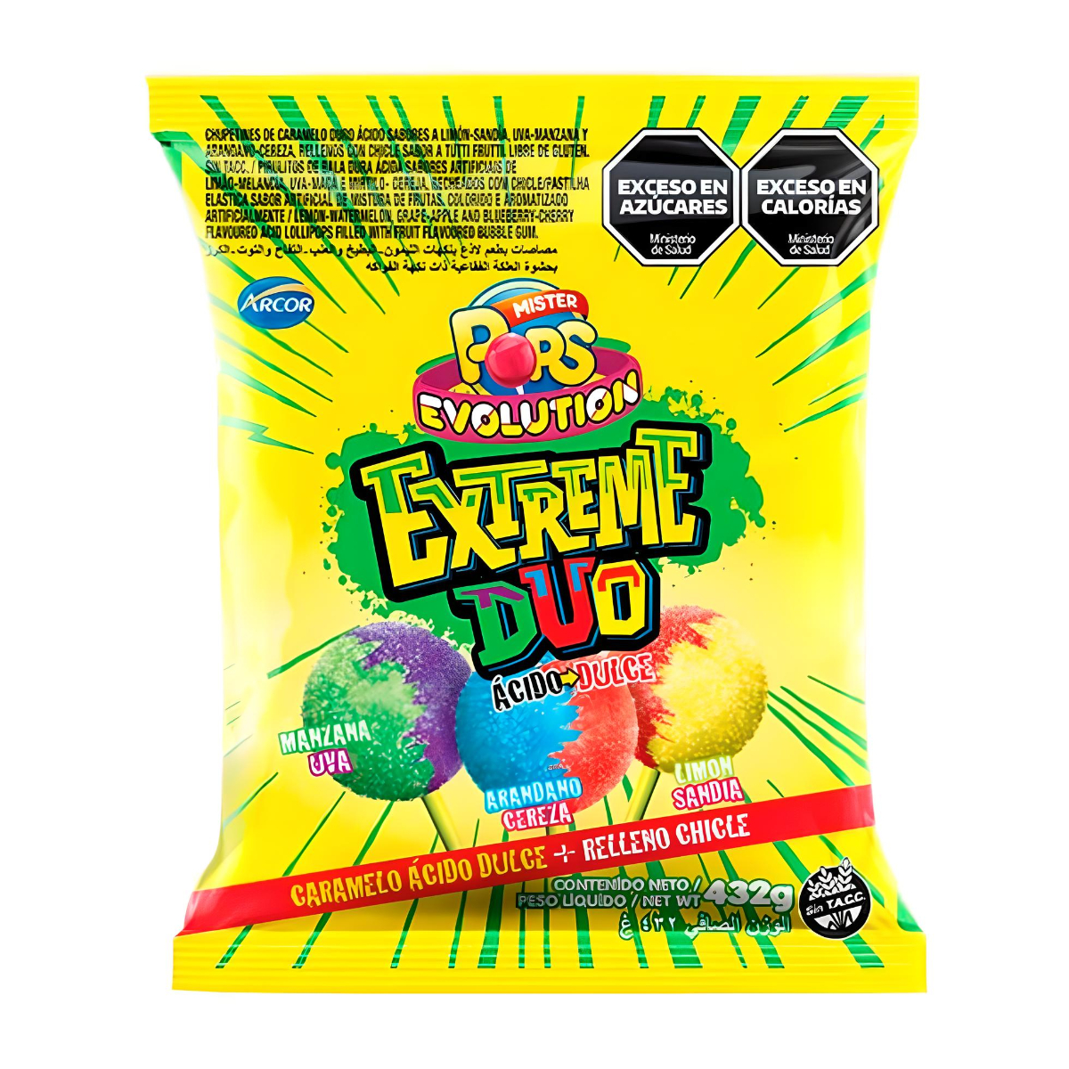 Mister Pops Evolution Extreme Dúo Chupetines Ácidos Dulces, 432 g