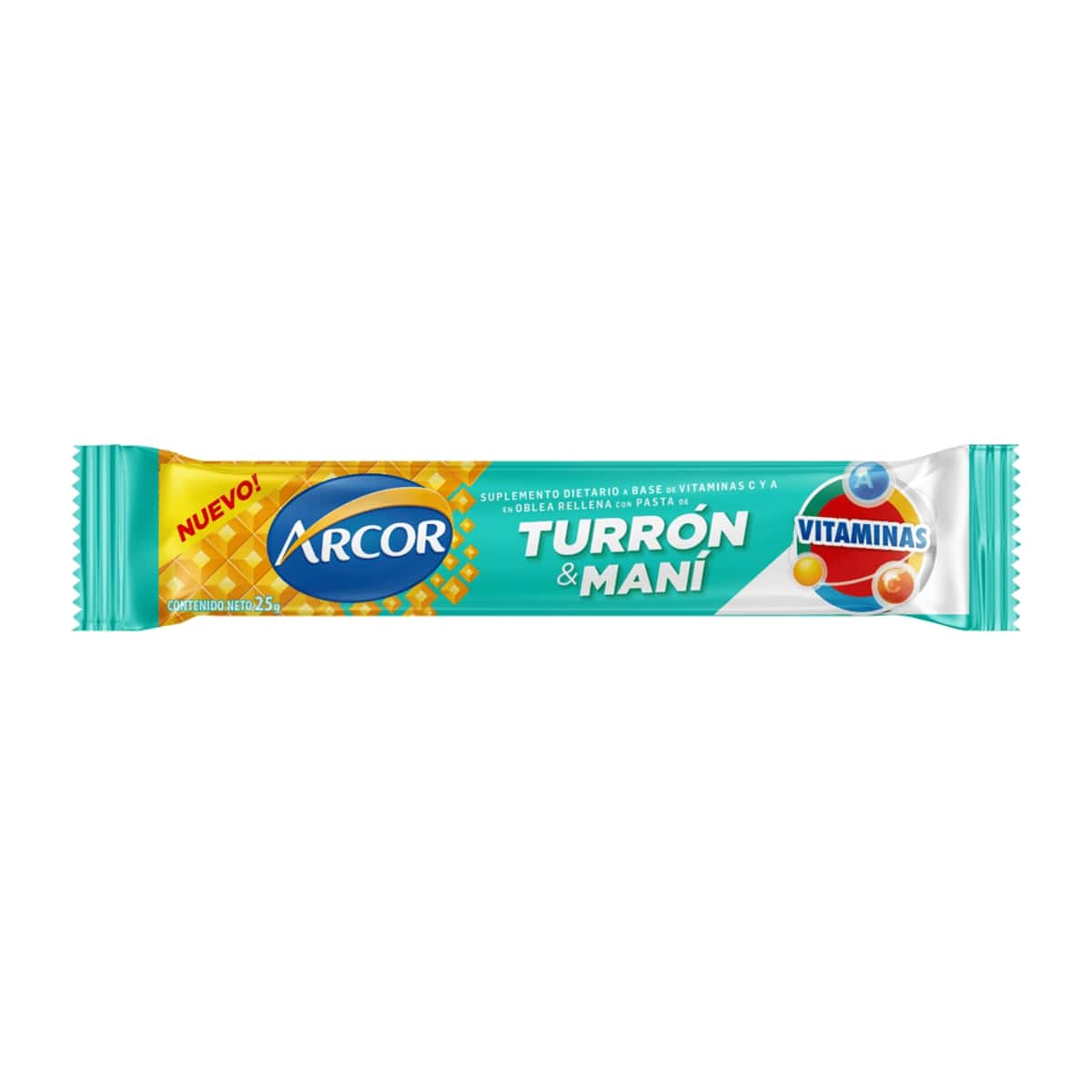 Arcor Turrón y Maní Vitaminas Oblea Rellena de Pasta de Maní, 25 g