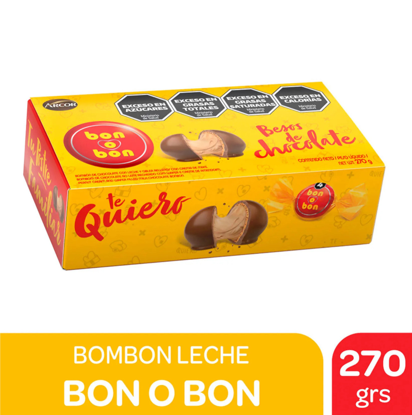 Bon o Bon Caja de Bombones Rellenos con Crema de Maní, 15 g (18 Bombones)