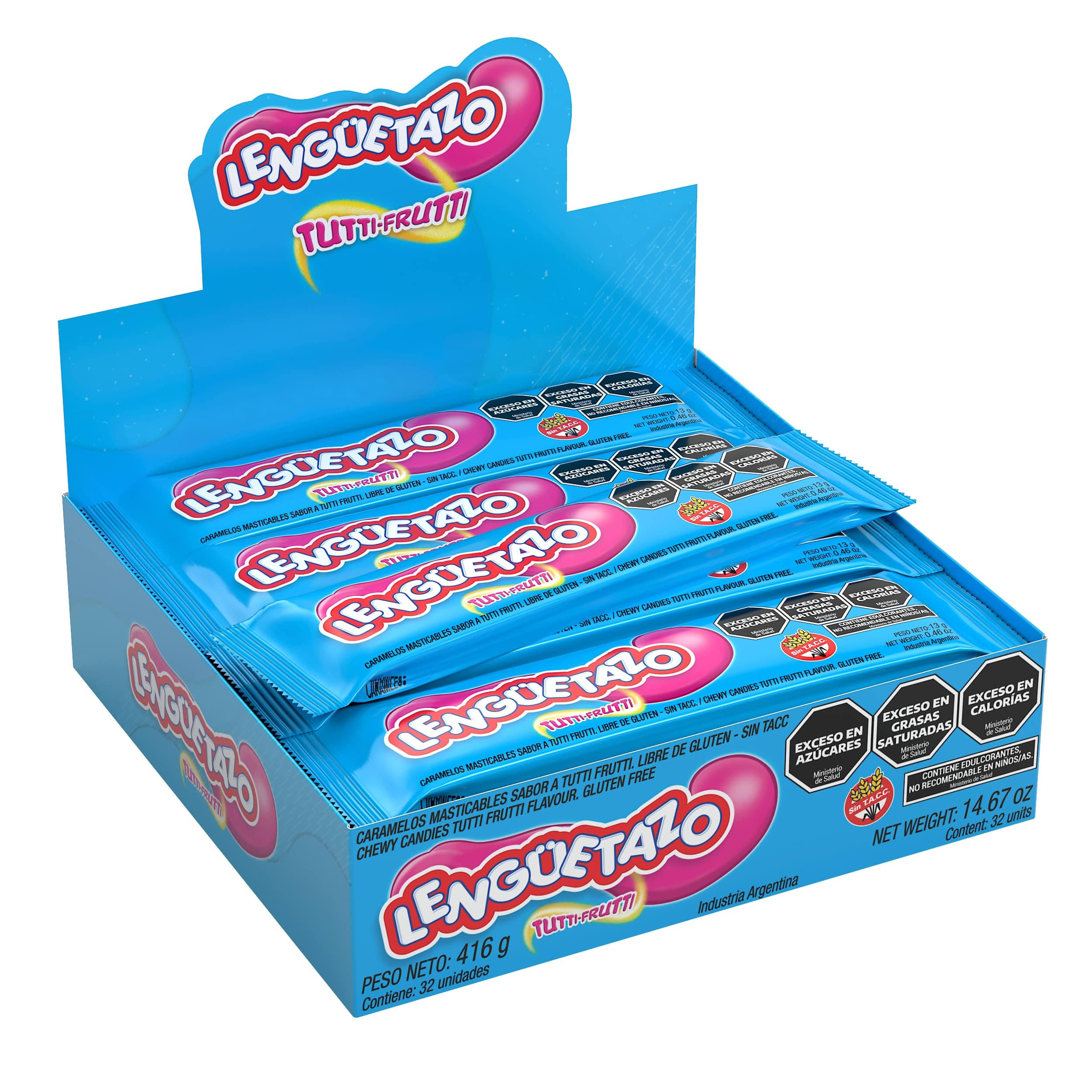 Lengüetazo Caramelo Masticable Sabor Tutti Frutti, 13 g (32 Caramelos)
