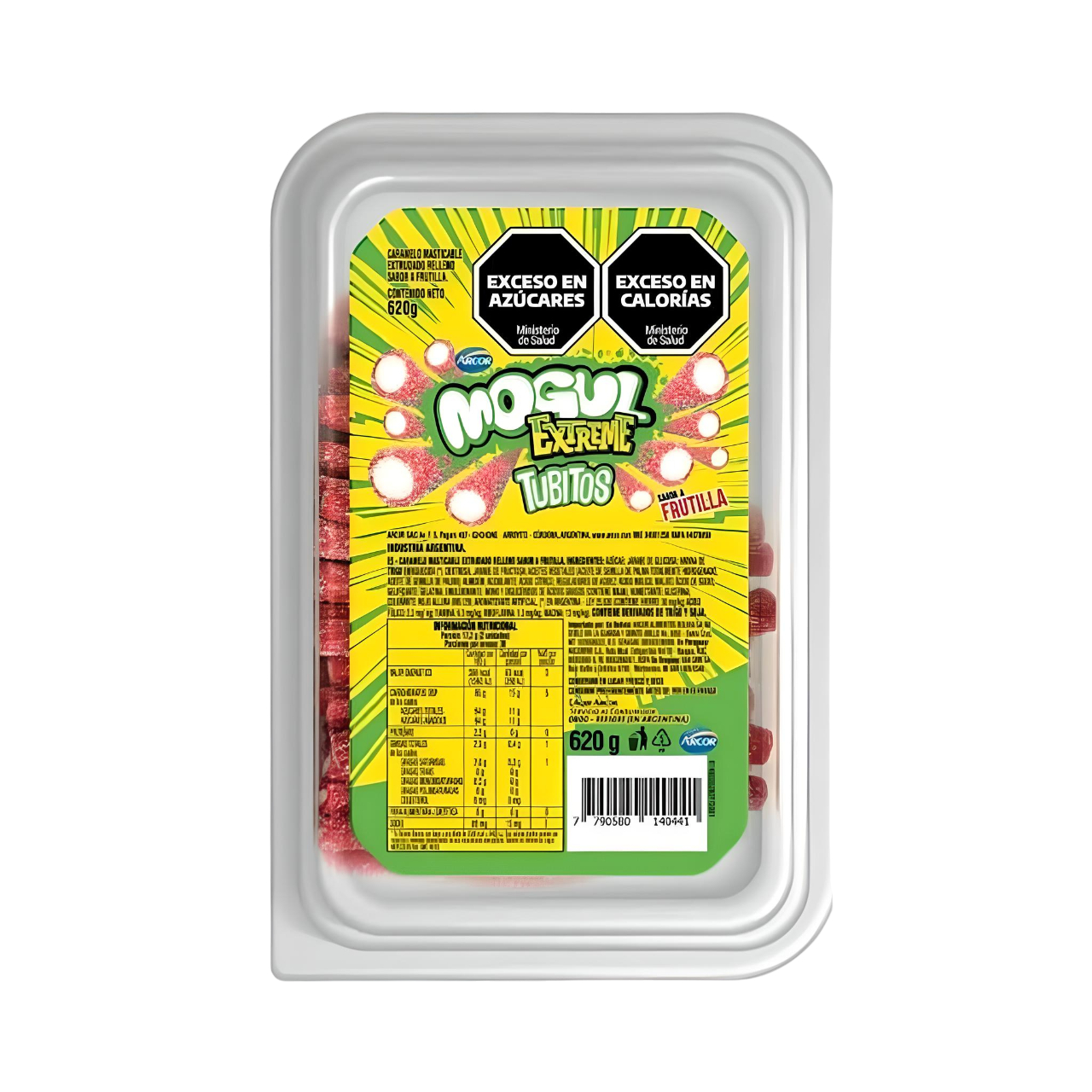 Mogul Extreme Tubitos Caramelos Ácidos Sabor Frutilla, 620 g