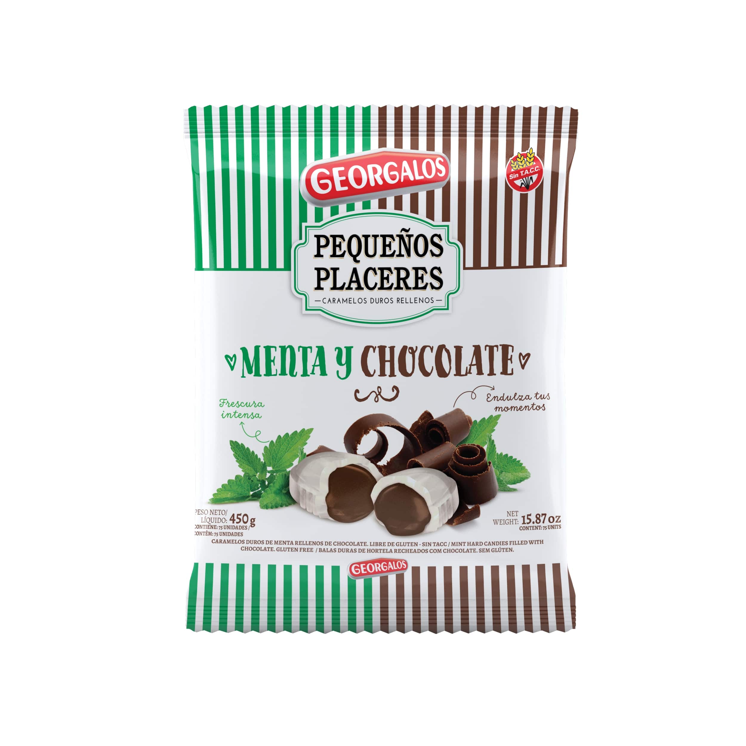 Pequeños Placeres Caramelos Duros de Menta y Rellenos de Chocolate, 450 g