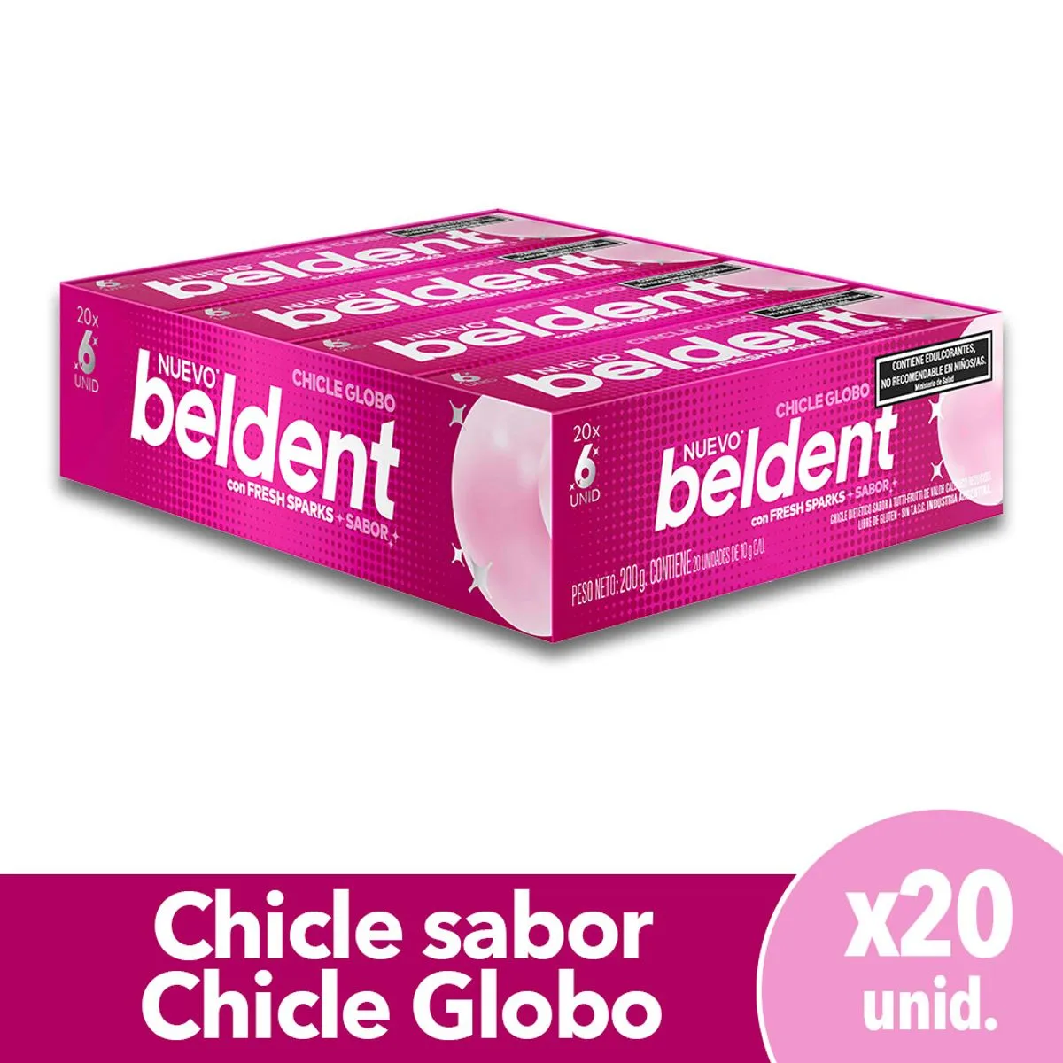 Beldent Chicle Globo Sabor a Tutti Frutti, 10 g (20 Chicles)