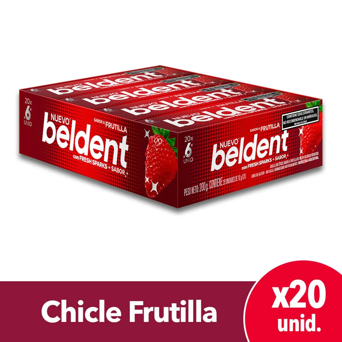 Beldent con Fresh Sparks Chicle Sabor a Frutilla, 10 g (20 Chicles)