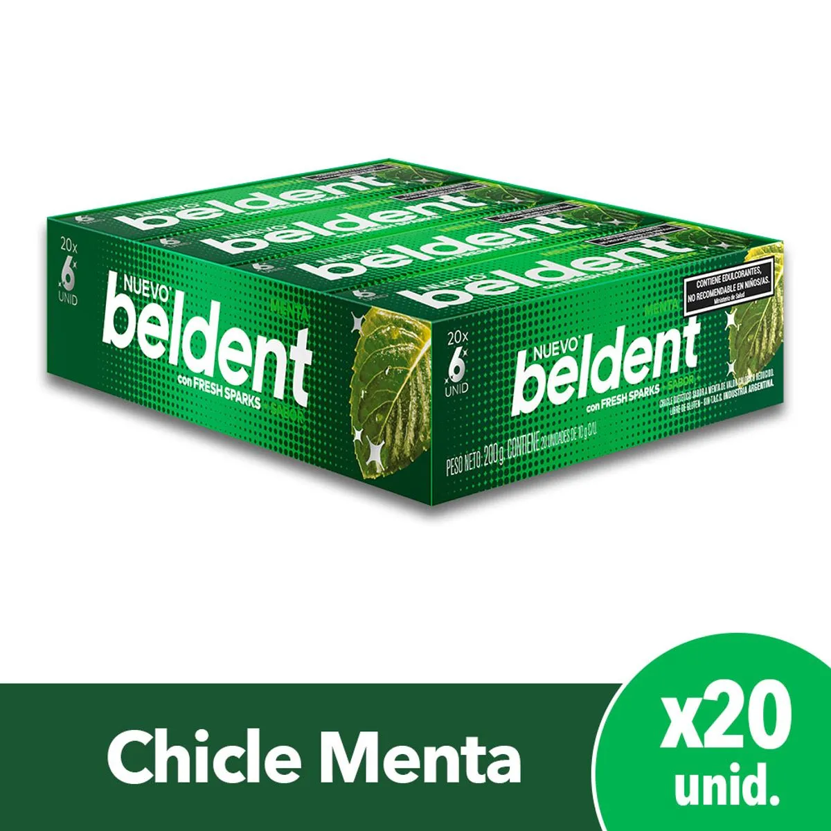 Beldent con Fresh Sparks Chicle Sabor a Menta, 10 g (20 Chicles)