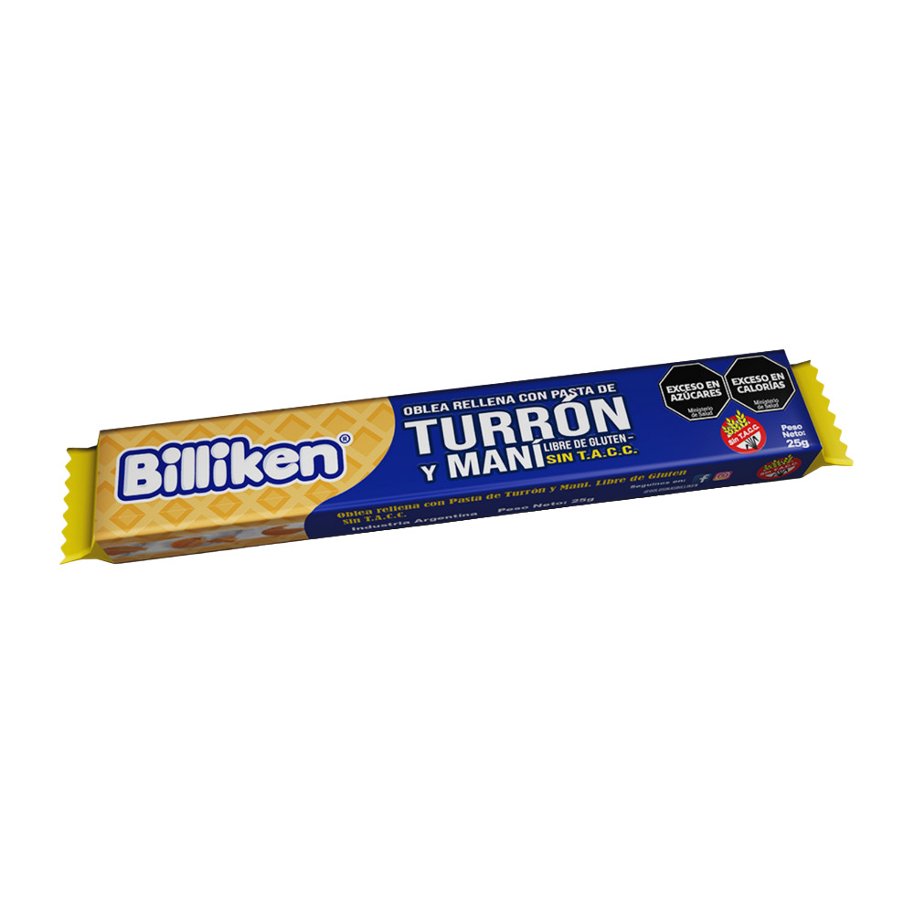 Billiken Turrón y Maní Oblea Rellena de Pasta de Maní, 25 g