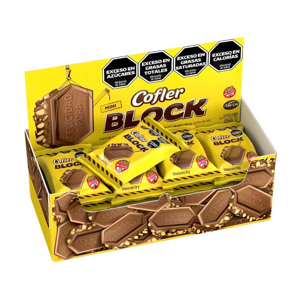 Cofler Block Bombón de Chocolate con Leche, 16 g (16 Bombones)