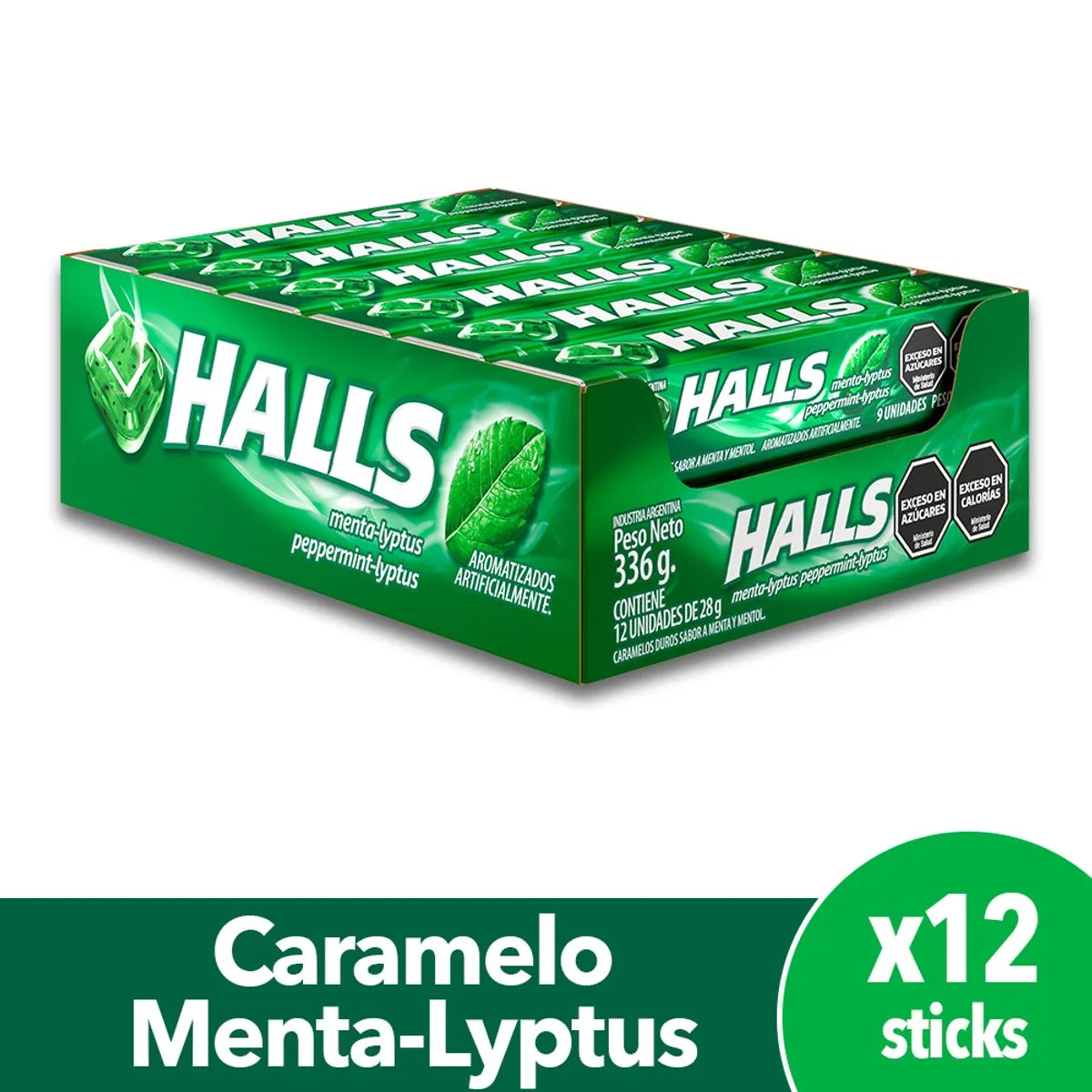 Halls Menta Lyptus Caramelos Duros Sabor a Menta, 28 g (12 Caramelos)