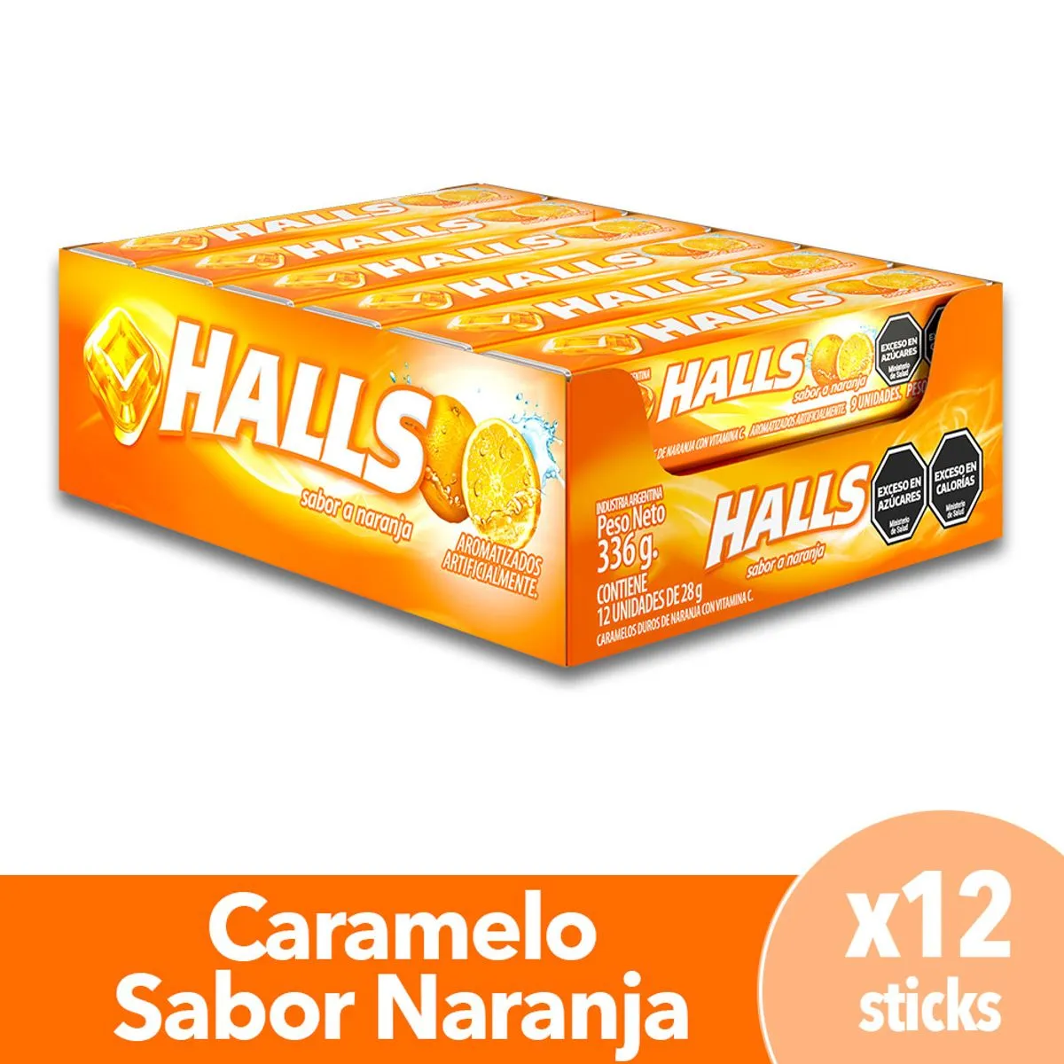 Halls Naranja Caramelos Duros Sabor a Naranja, 28 g (12 Caramelos)