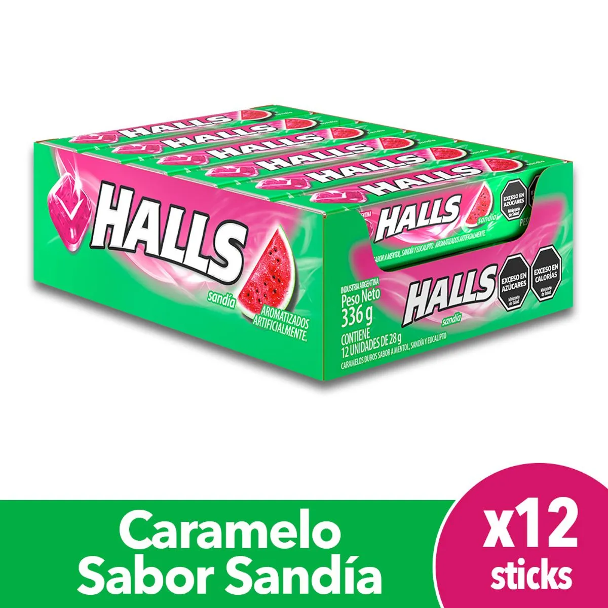 Halls Sandía Caramelos Duros Sabor a Sandía, 28 g (12 Caramelos)
