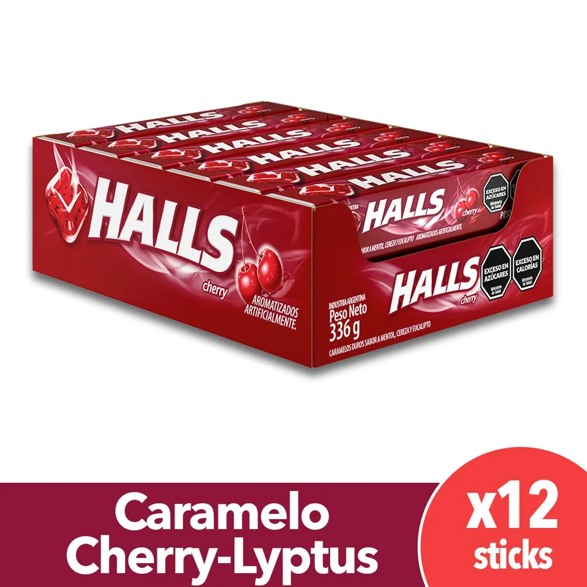 Halls Cherry Caramelos Duros Sabor a Cereza, 28 g (12 Caramelos)