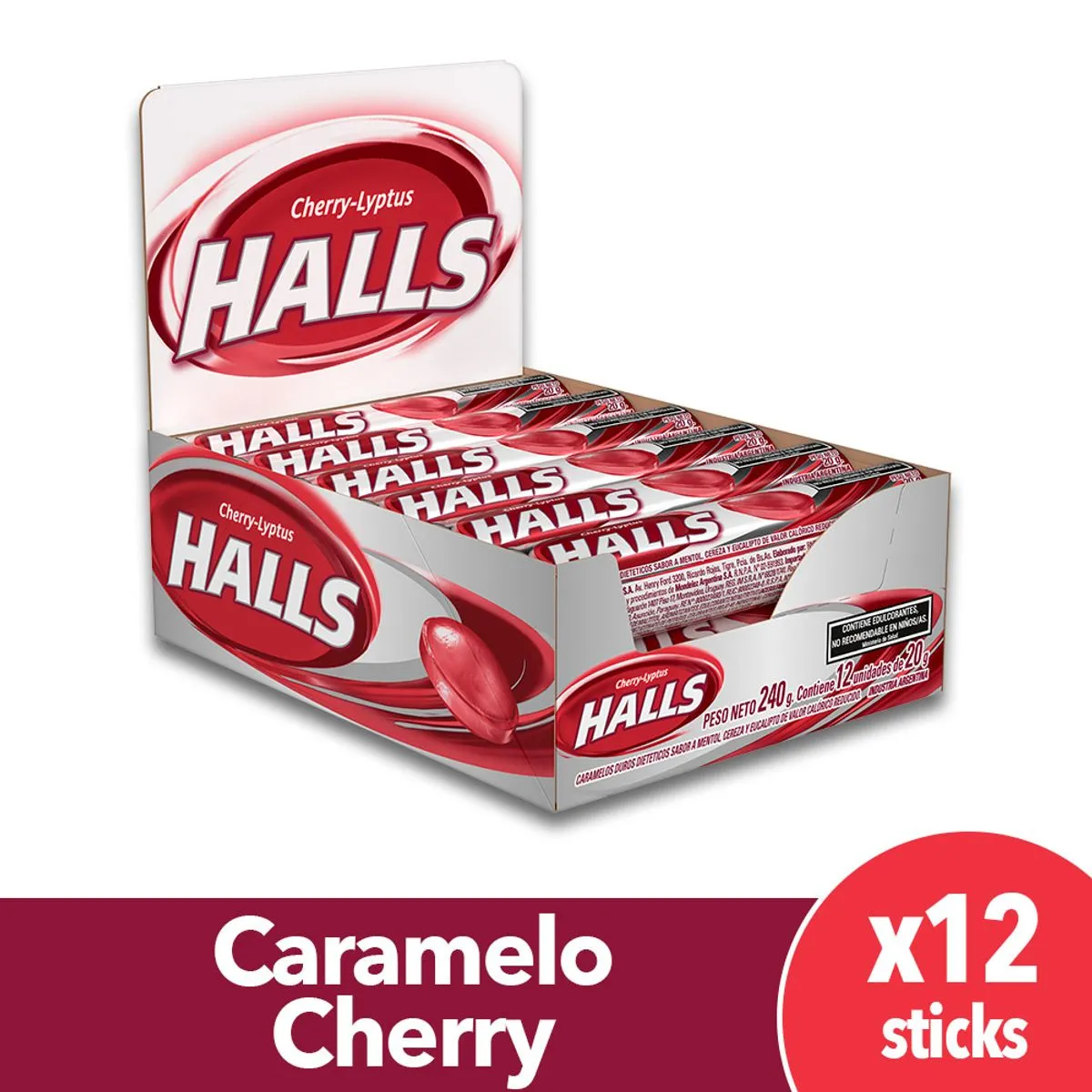 Halls Cherry Lyptus Caramelos Dietéticos Duros Sabor a Cereza, 20 g (12 Caramelos)