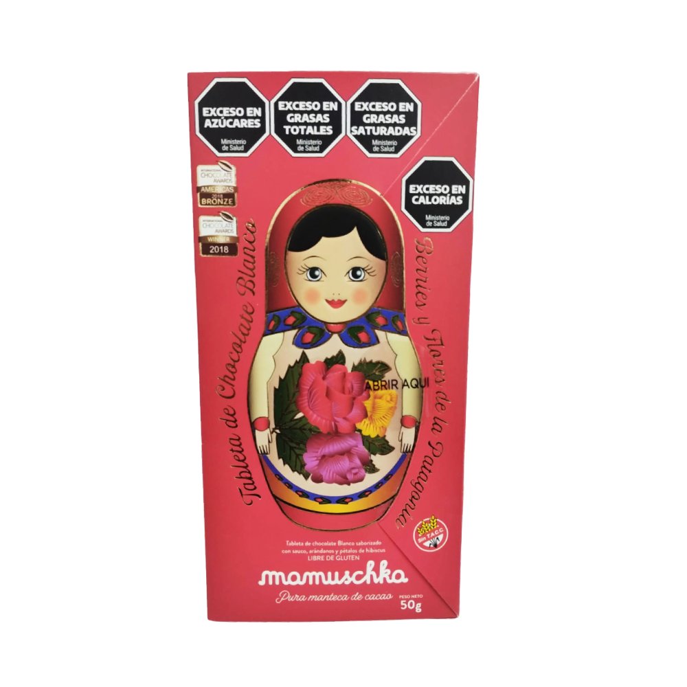 Mamuschka Tableta de Chocolate Blanco con Berries y Flores, 50 g