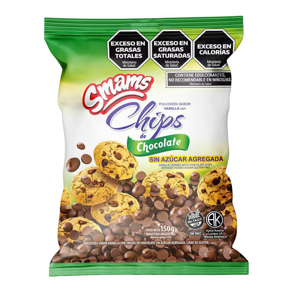 Smams Galletitas con Chips de Chocolate sin Azúcar Agregada, 150 g