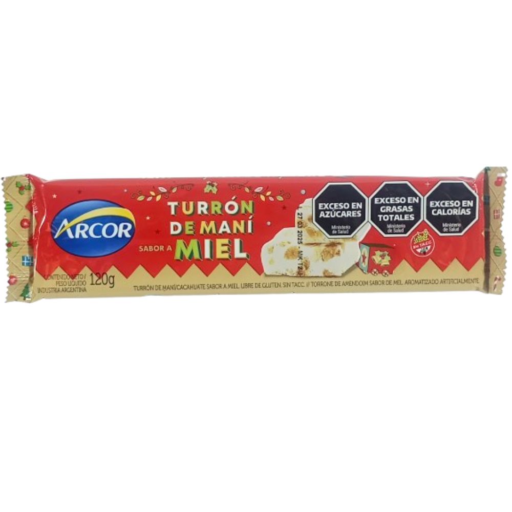 Arcor Turrón de Maní Sabor Miel Libre de Gluten, 120 g