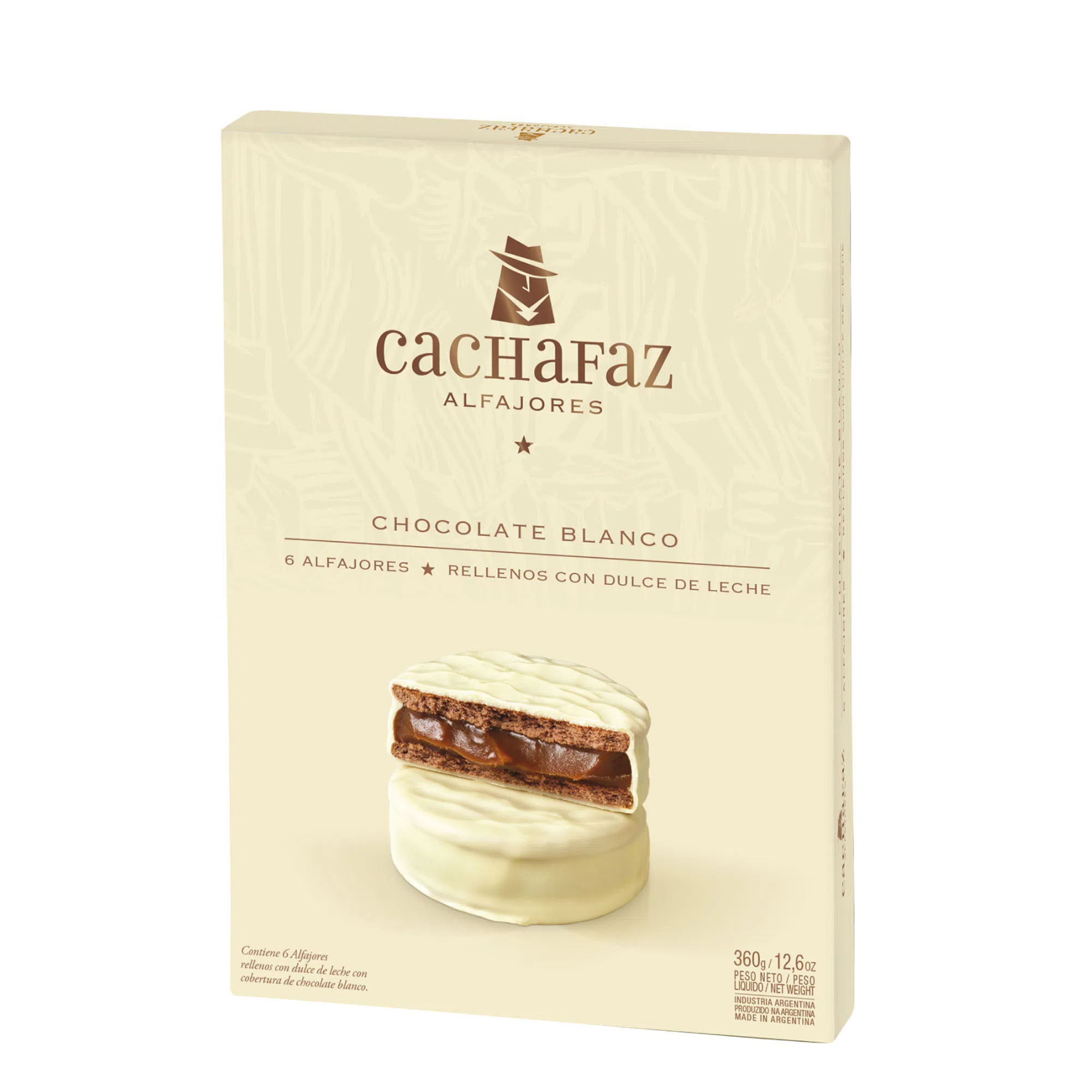 Cachafaz Alfajores de Chocolate Blanco, 60 g (6 Alfajores)