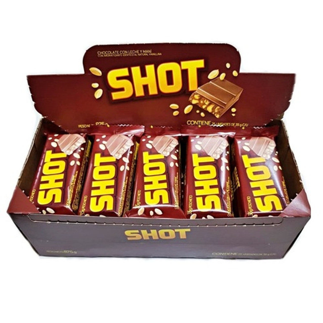 Shot Barrita de Chocolate con Maní, 35 g (25 Barritas)